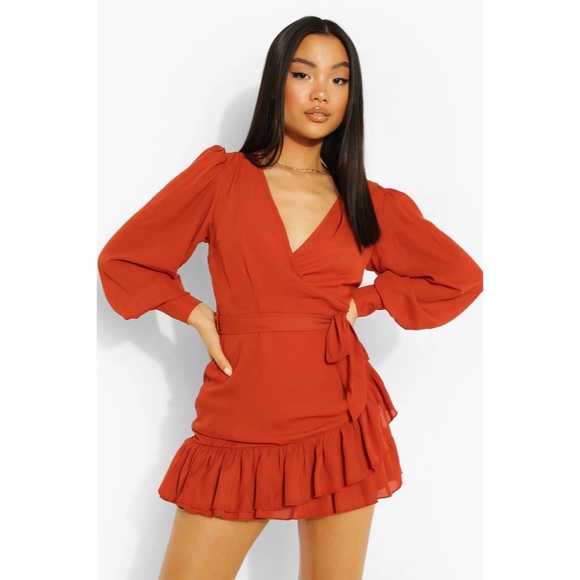 Boohoo | Dresses | Petite Woven Wrap Dress Rust Color | Poshmark